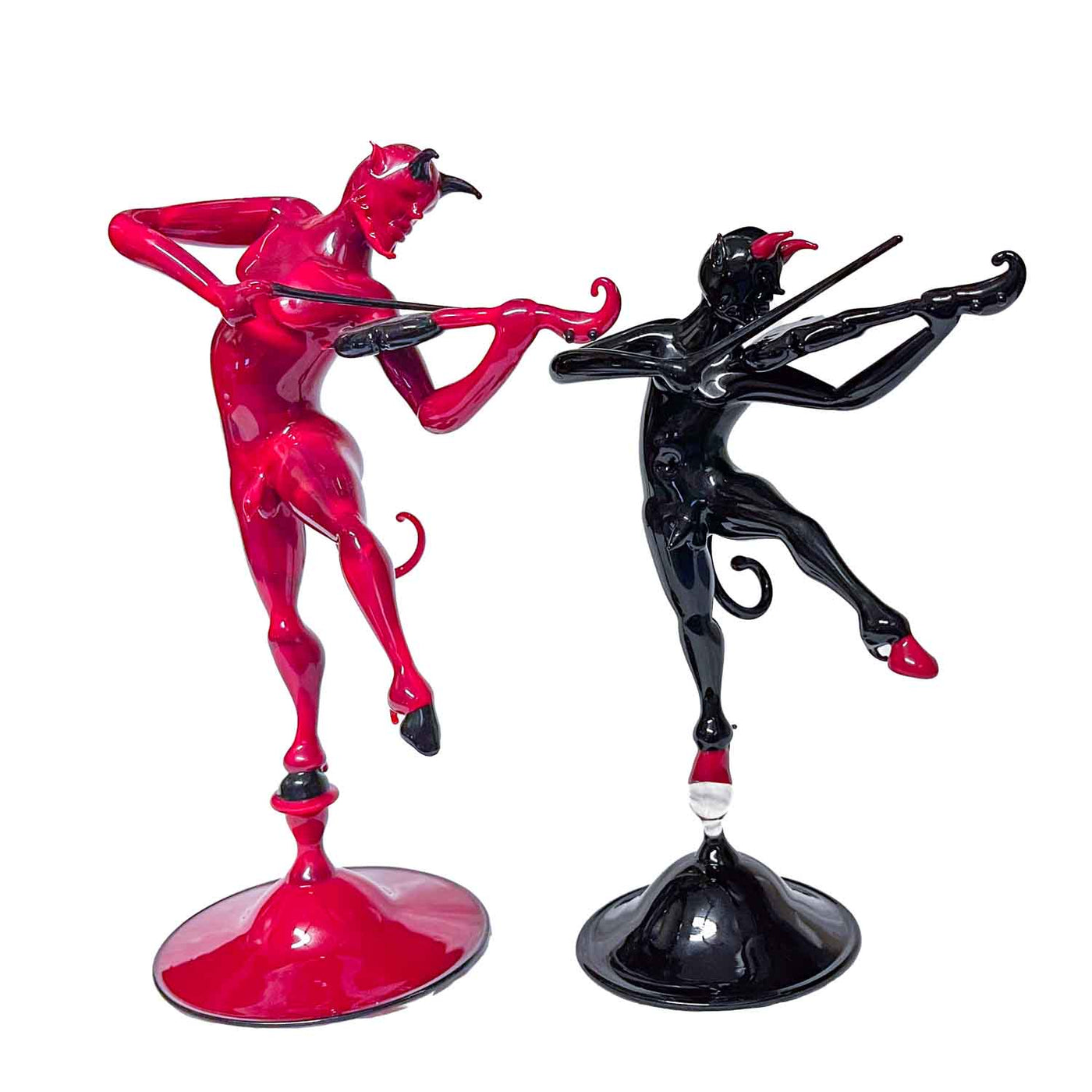 Black or Red Devil with violin | Murano Glass Figurines | Art Glass