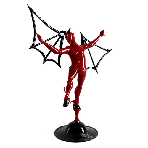 Red Devil with Black Wings | Murano Glass Sculpture | Art Glass Figurines