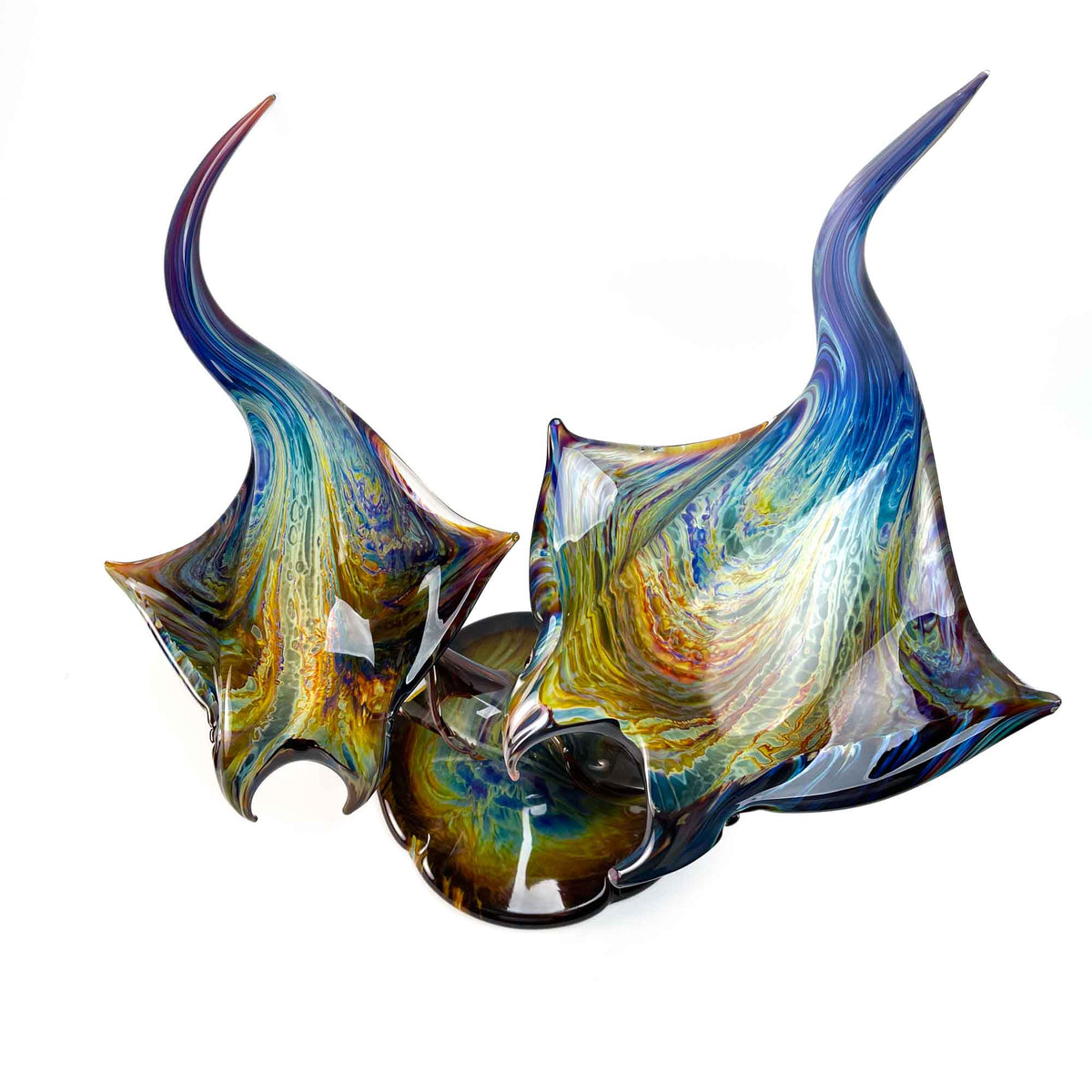 Two Murano glass Manta Rays | Glass Sculpture | Chalcedony Art Glass