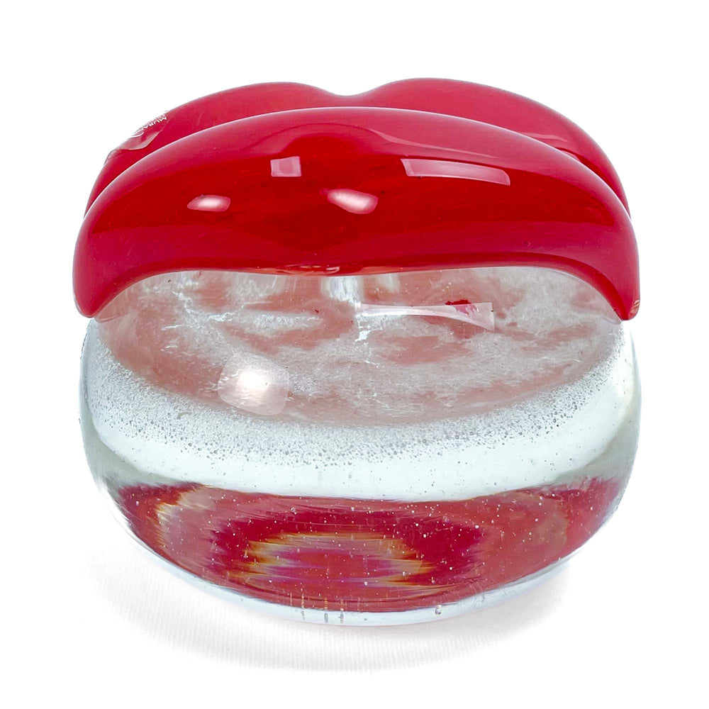 Red lip with luminescent base paperweight | Office Decor | Murano Glass
