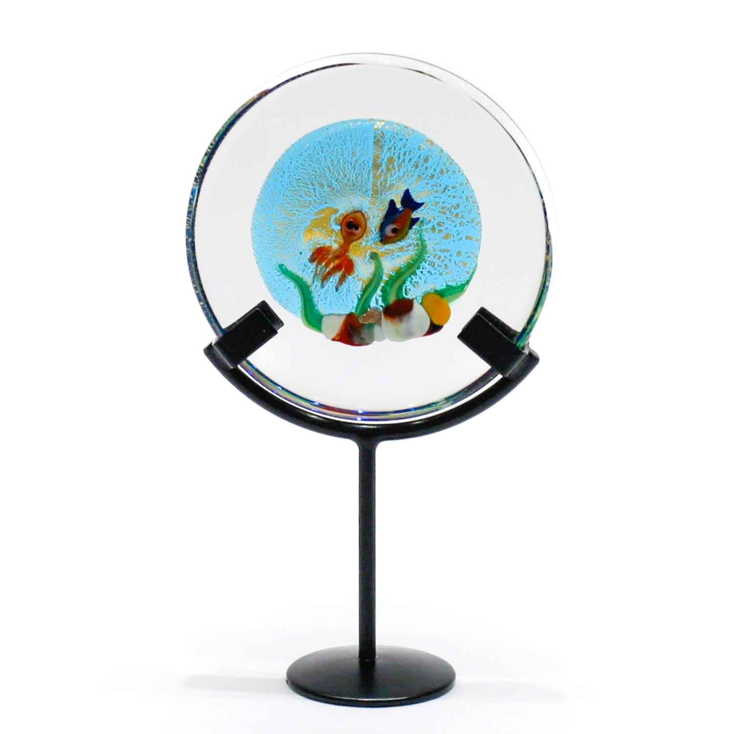 Aquarium with octopus disc on metal stand miniature | Murano glass