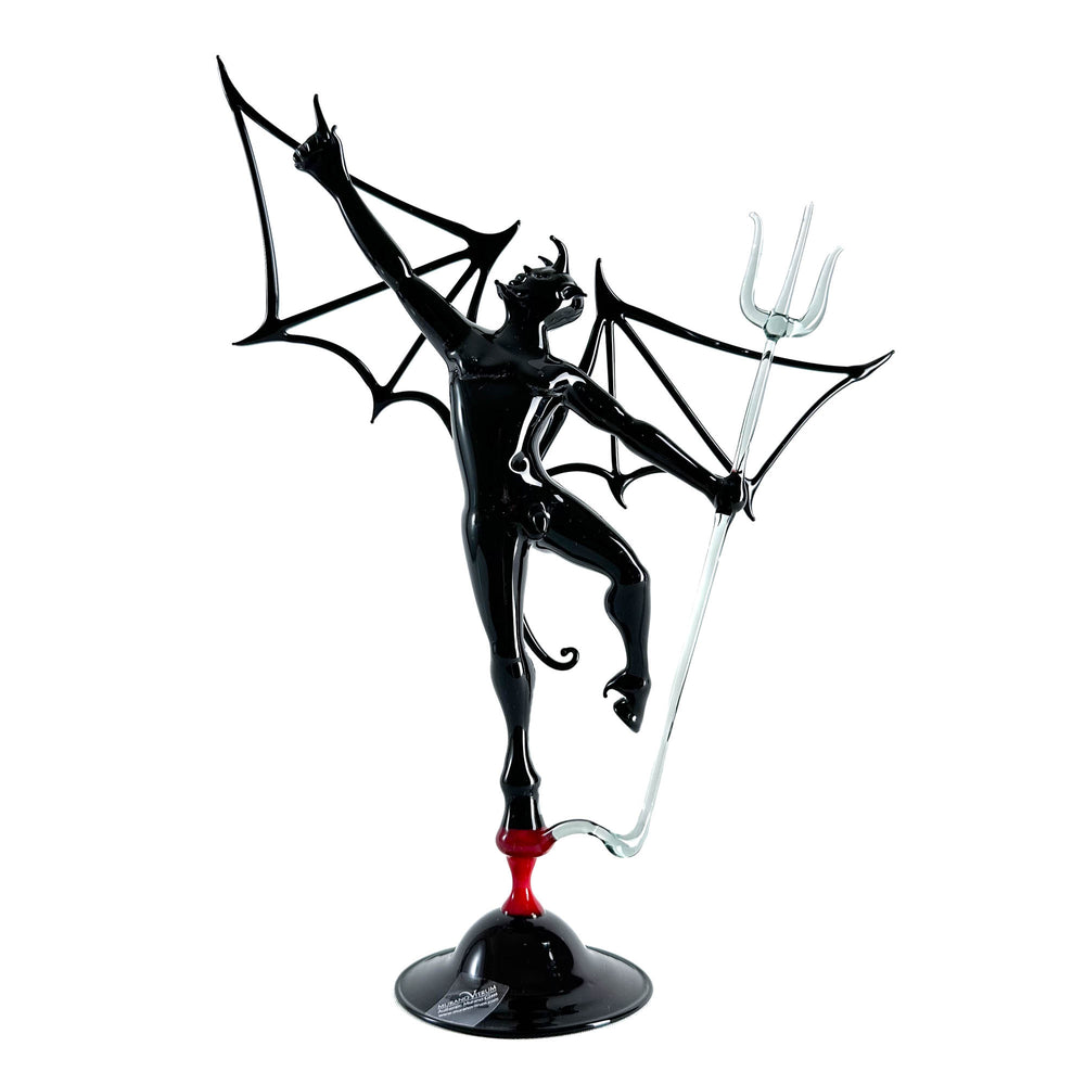 Black Devil with Wings and Trident | Murano Glass Sculpture | Art Figurines