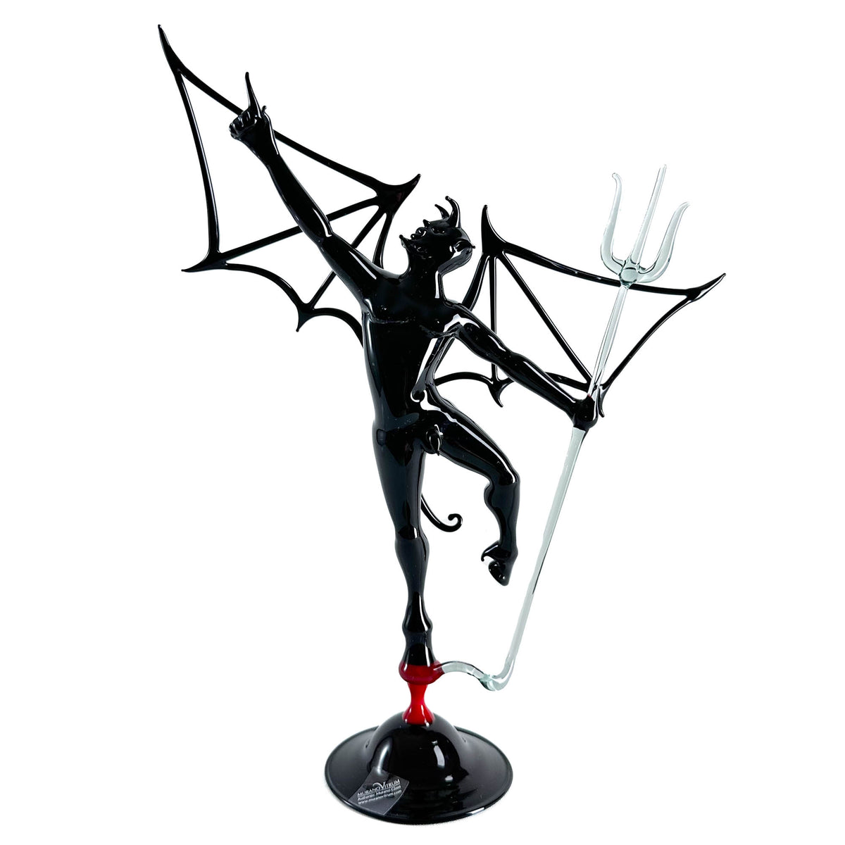 Black Devil with Wings and Trident | Murano Glass Sculpture | Art Figurines