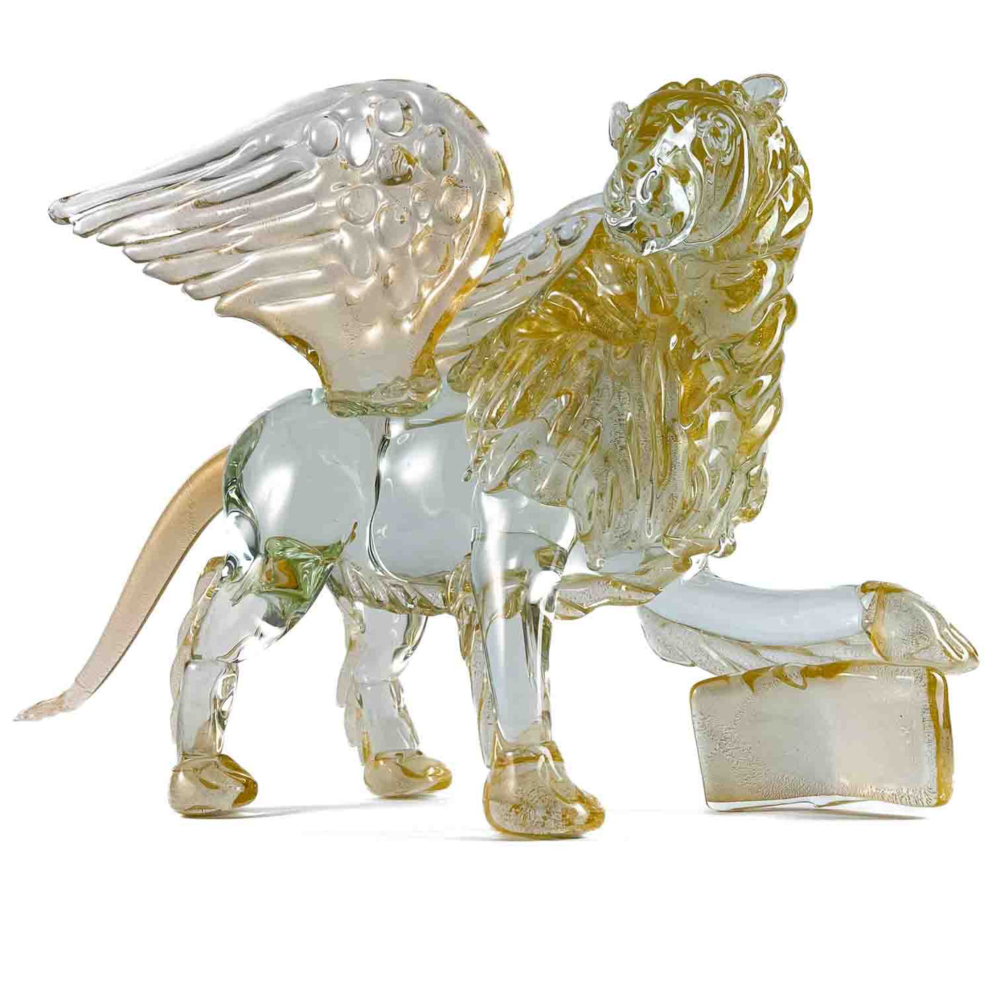 Murano Glass San Marco Winged Lion Sculpture with Gold Leaf Accents